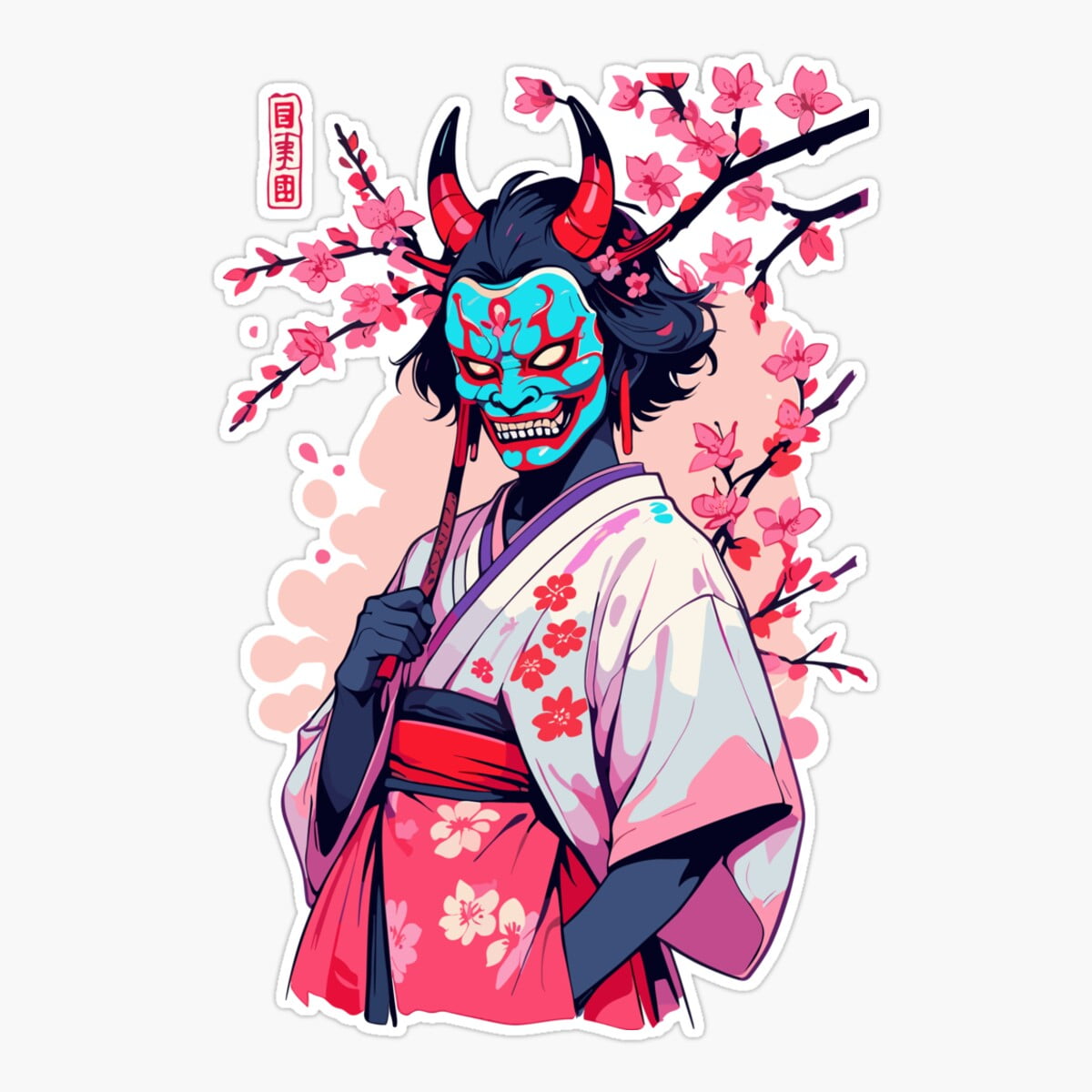 Onim Oni Samurai Vaporwave Aesthetic Japan Culture Sticker, Phone Decal ...
