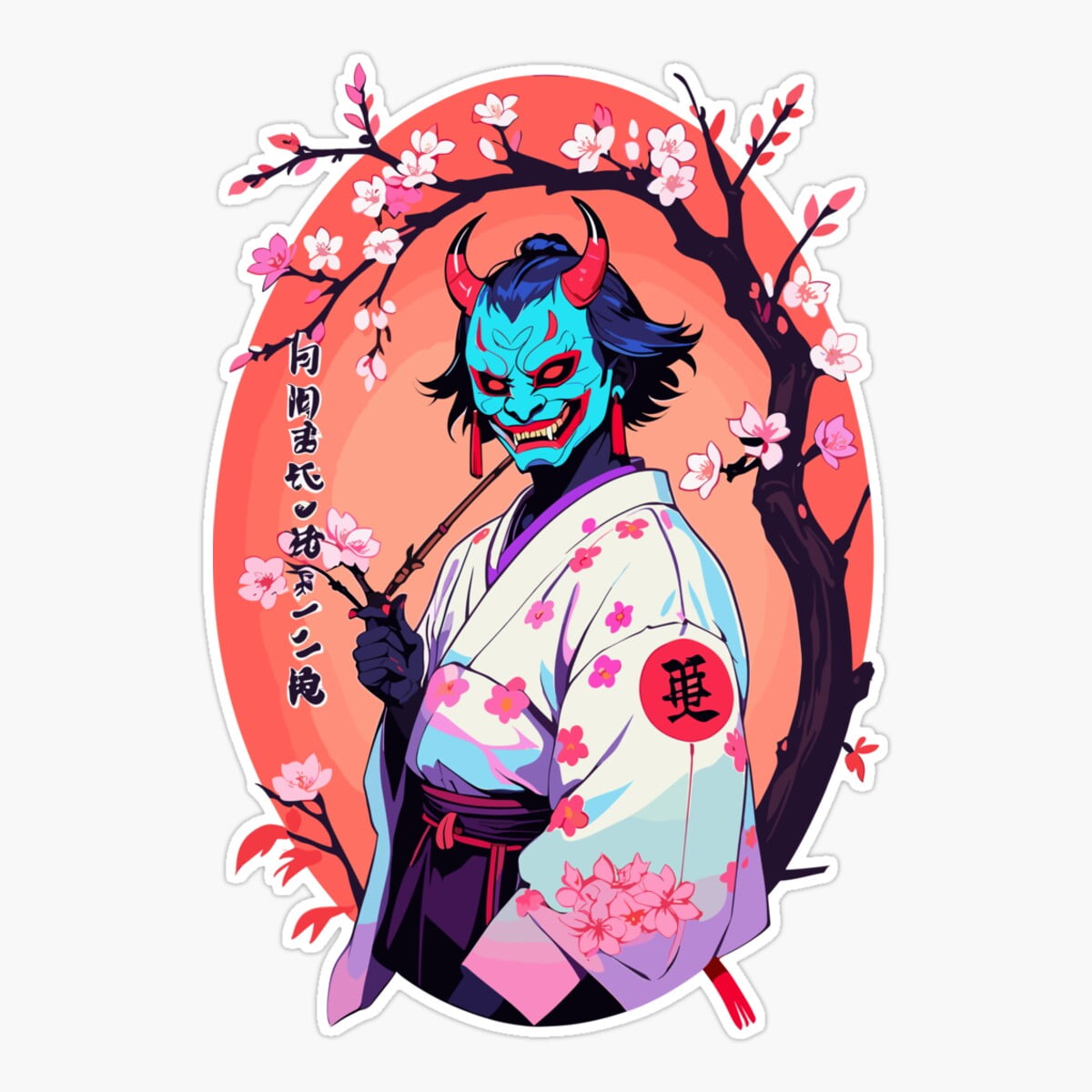 Onim Oni Samurai Vaporwave Aesthetic Japan Culture Sticker, Phone Decal ...