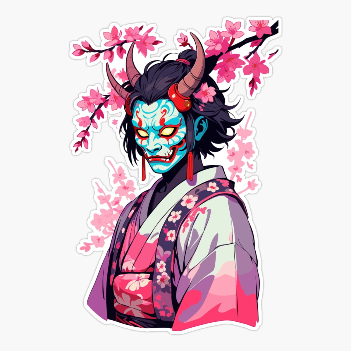 Onim Oni Samurai Vaporwave Aesthetic Japan Culture Sticker, Phone Decal Water Bottle Stickers ...