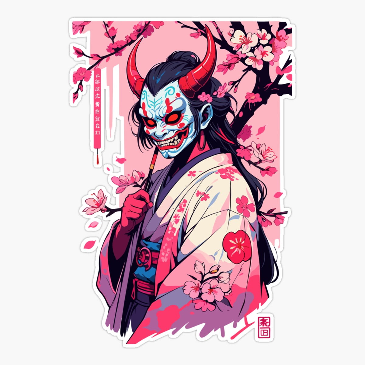 Onim Oni Samurai Vaporwave Aesthetic Japanese Culture Sticker, Phone ...