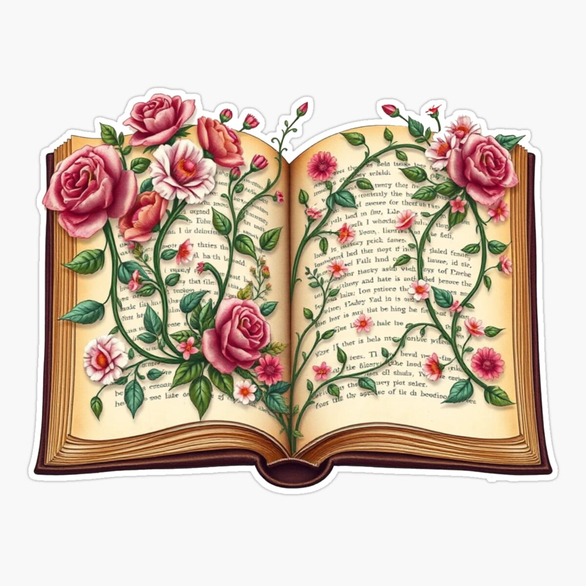 Onim Open Book With Florals With Hot Pink Flowers Sticker, Phone Decal ...