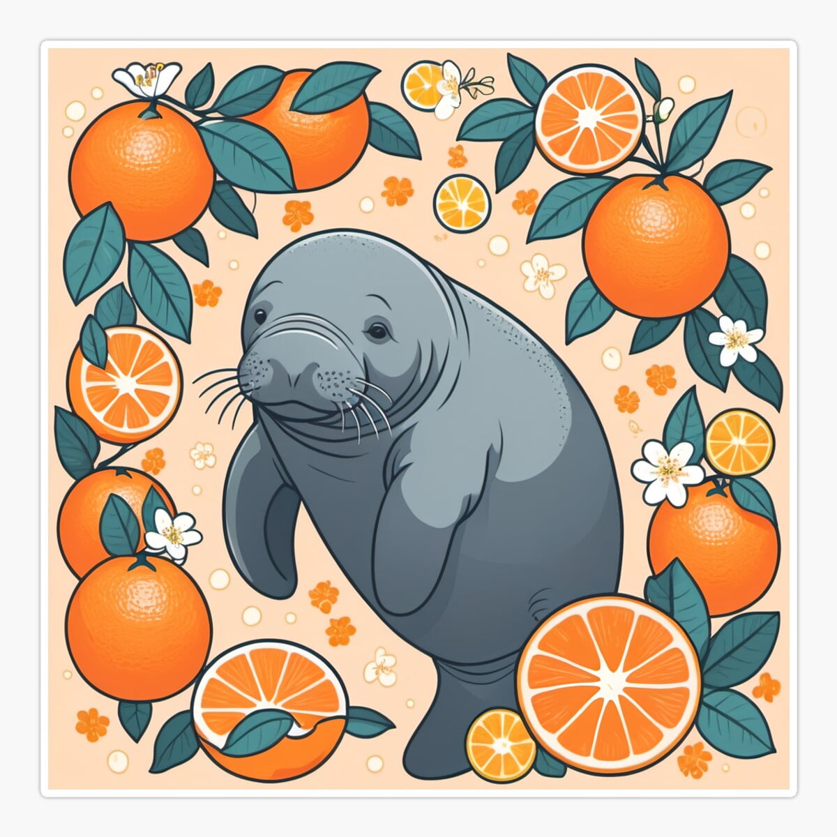 Onim Orange Blossom Florida Manatee Sticker, Phone Decal Water Bottle ...