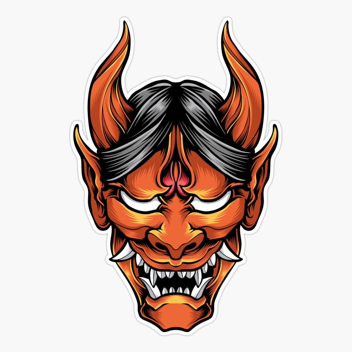 Onim Orange Oni Hannya Japanese Demon Tattoo Style Sticker, Phone Decal ...