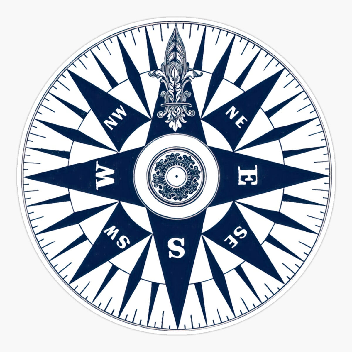 Onim Ornate Vintage Nautical Compass On Navy Blue Sticker, Phone Decal ...