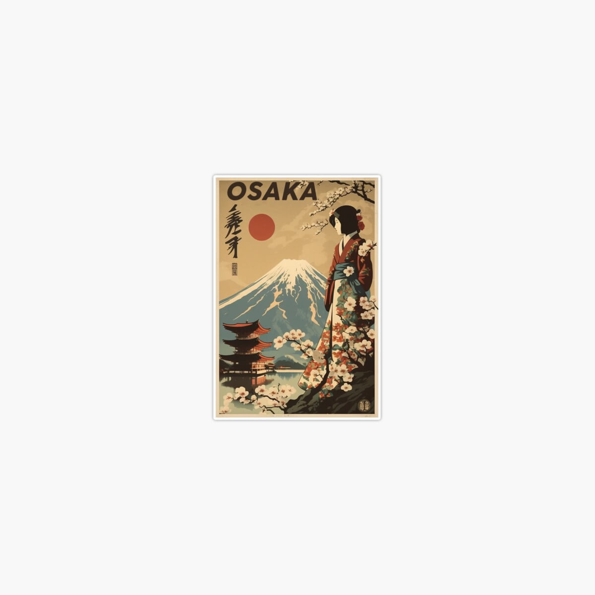 Onim Osaka Japan Vintage Travel Art Poster Sticker, Phone Decal Water ...