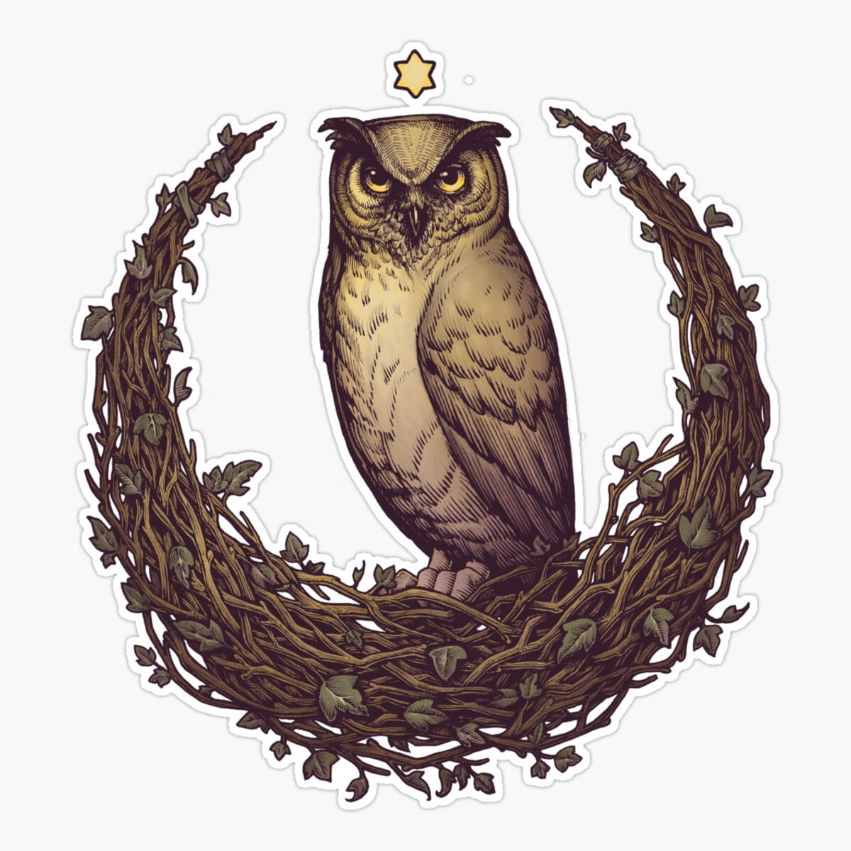 Onim Owl Hedera Moon Sticker, Phone Decal Water Bottle Stickers Car ...