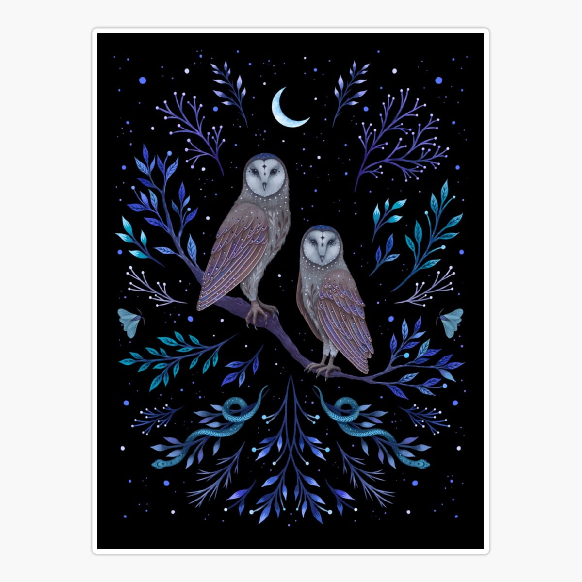 Onim Owls In The Moonlight Sticker, Phone Decal Water Bottle Stickers ...