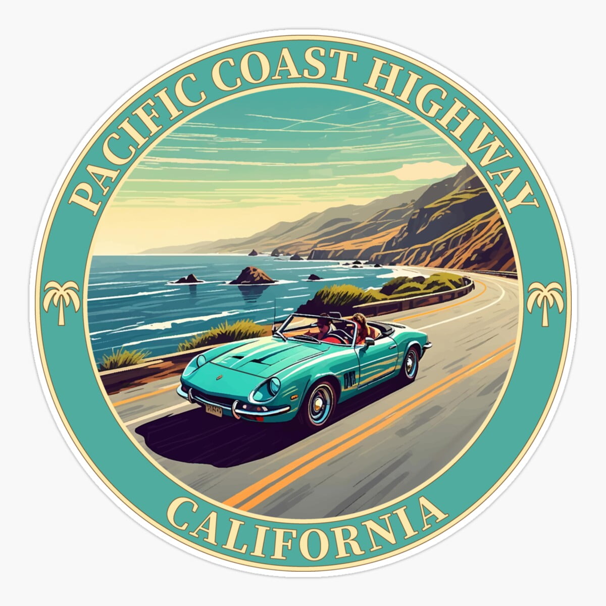 Onim Pacific Coast Highway California Sticker, Phone Decal Water Bottle ...