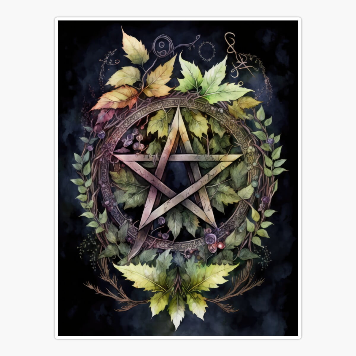 Onim Pagan Botanical Pentacle - Wiccan Gothic Colorful Pentagram ...