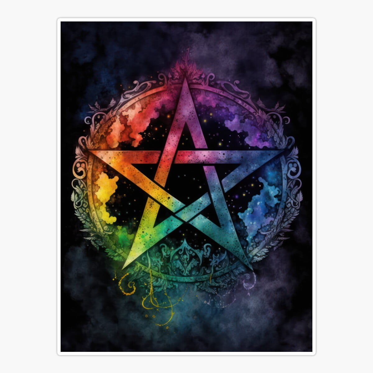Onim Pagan Rainbow Goth Pentacle - Wiccan Colorful Pentagram Sticker ...