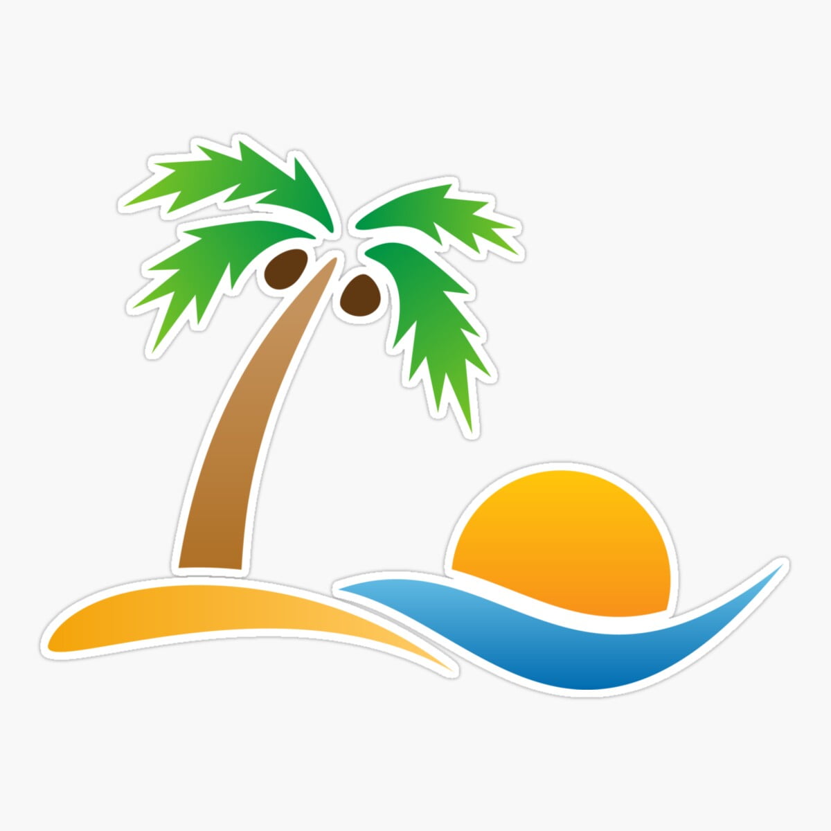 Onim Palm Tree Island With Sunrise Or Sunset And Sea Wave Sticker ...