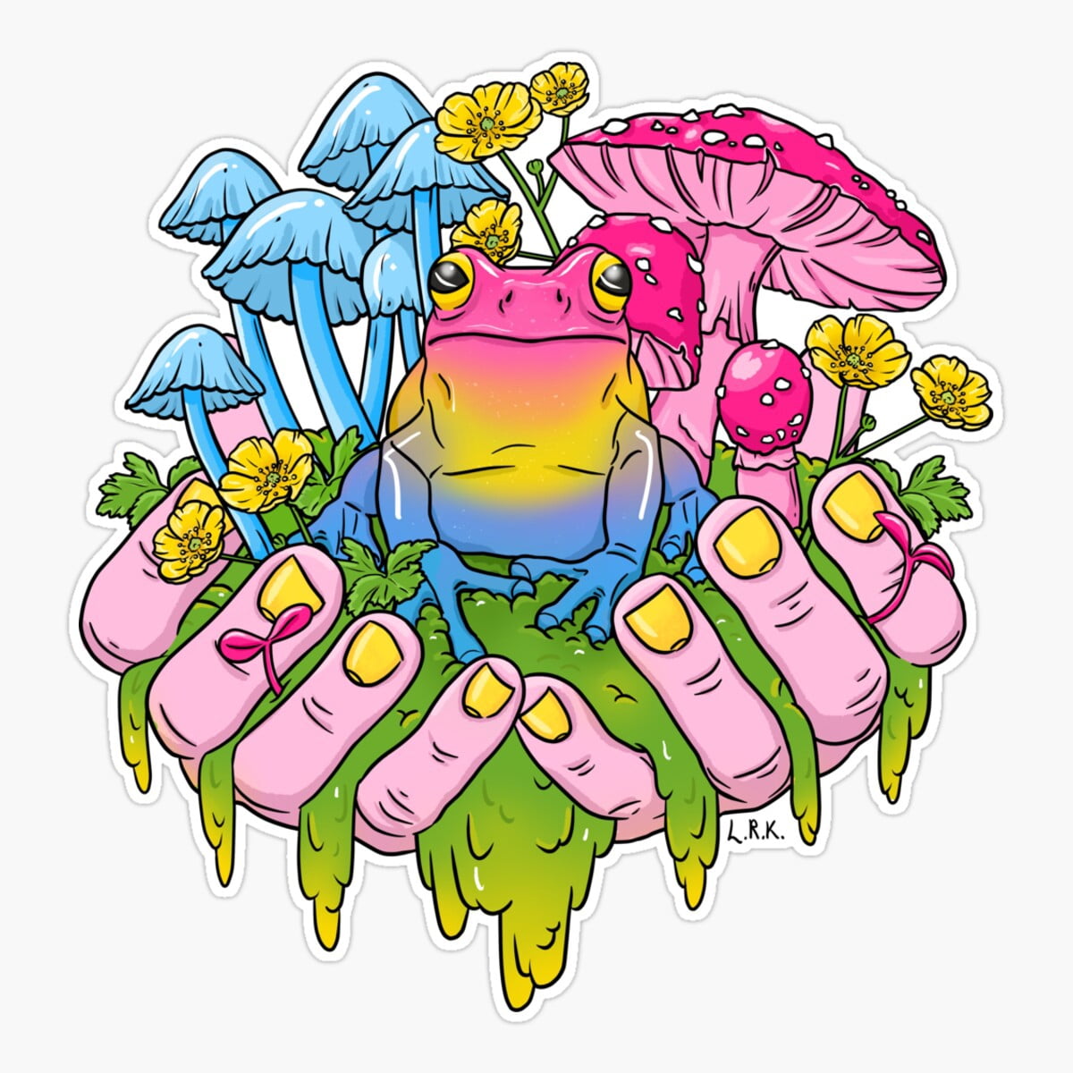 Onim Pansexual Frog Fungi Handful Sticker, Phone Decal Water Bottle ...
