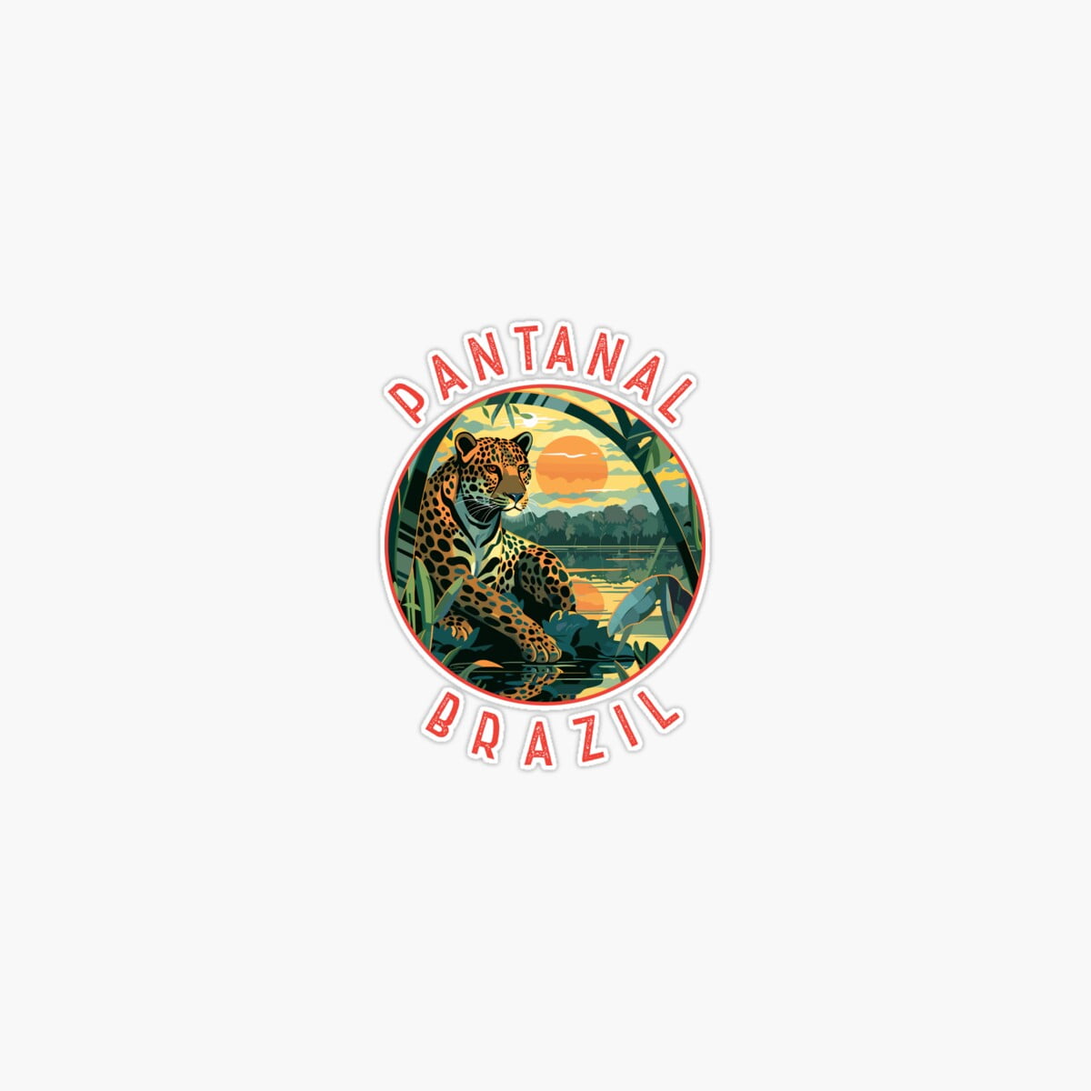 Onim Pantanal Brazil Jaguar Retro Distressed Circle Sticker, Phone ...