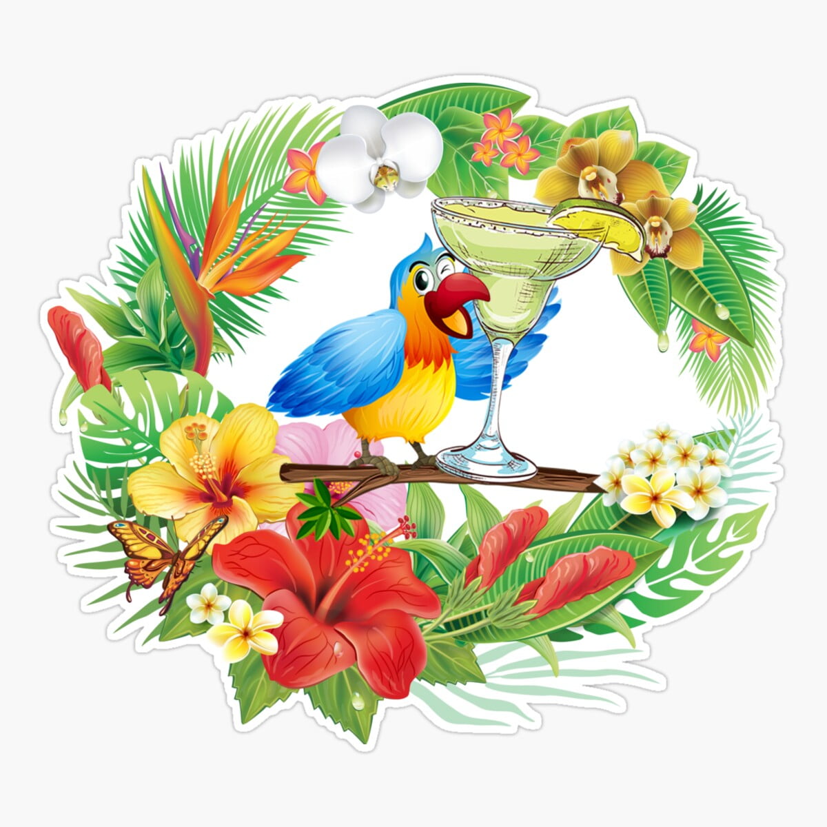 Onim Parrot With A Margarita Sticker, Phone Decal Water Bottle Stickers ...