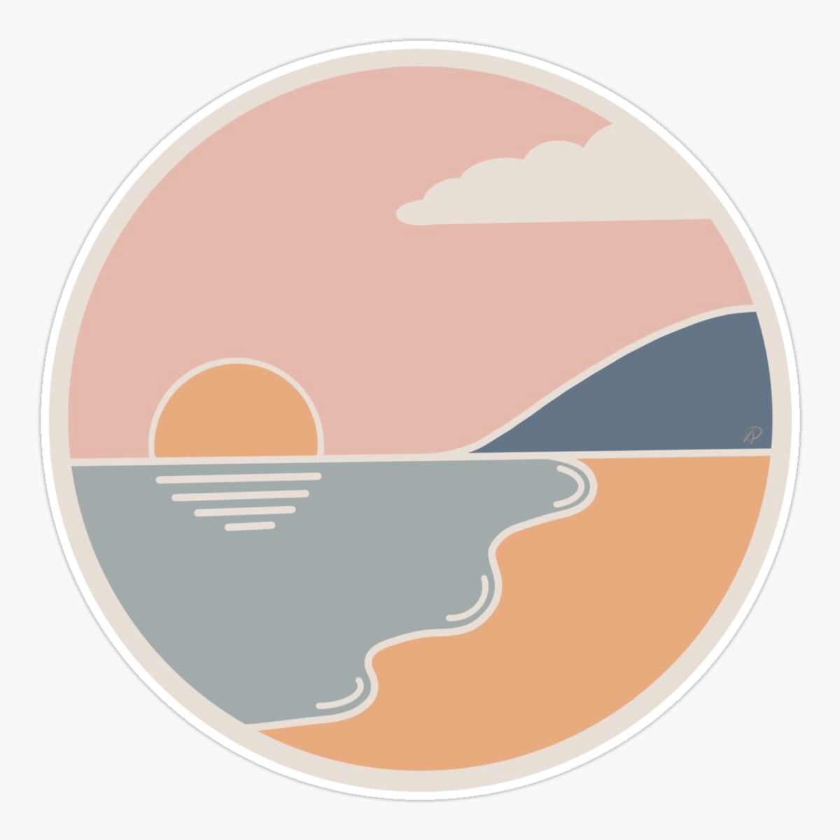 Onim Pastel Beach View - Minimalist Design Sticker, Phone Decal Water ...