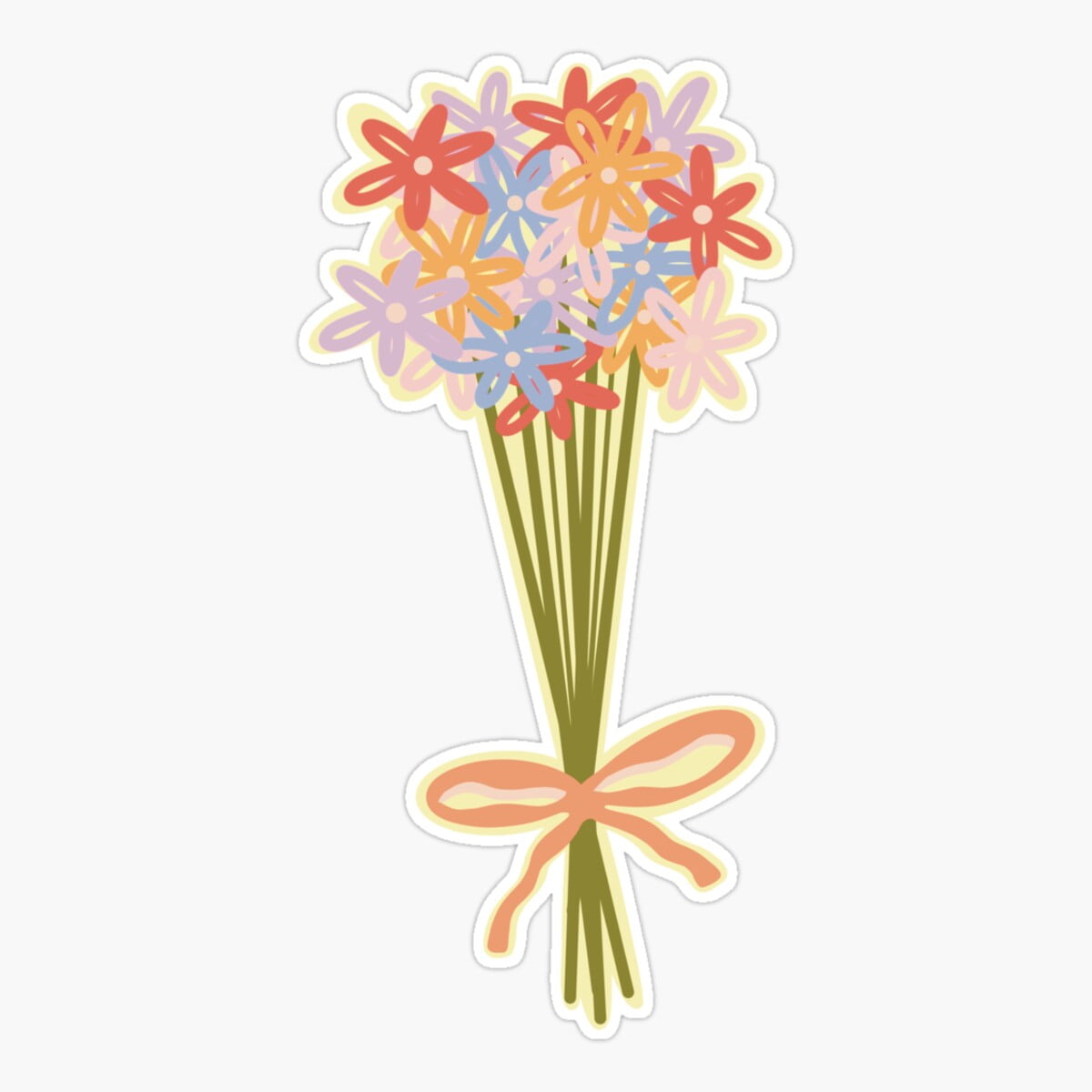 Onim Pastel Daisy Flower Bouquet Sticker, Phone Decal Water Bottle ...