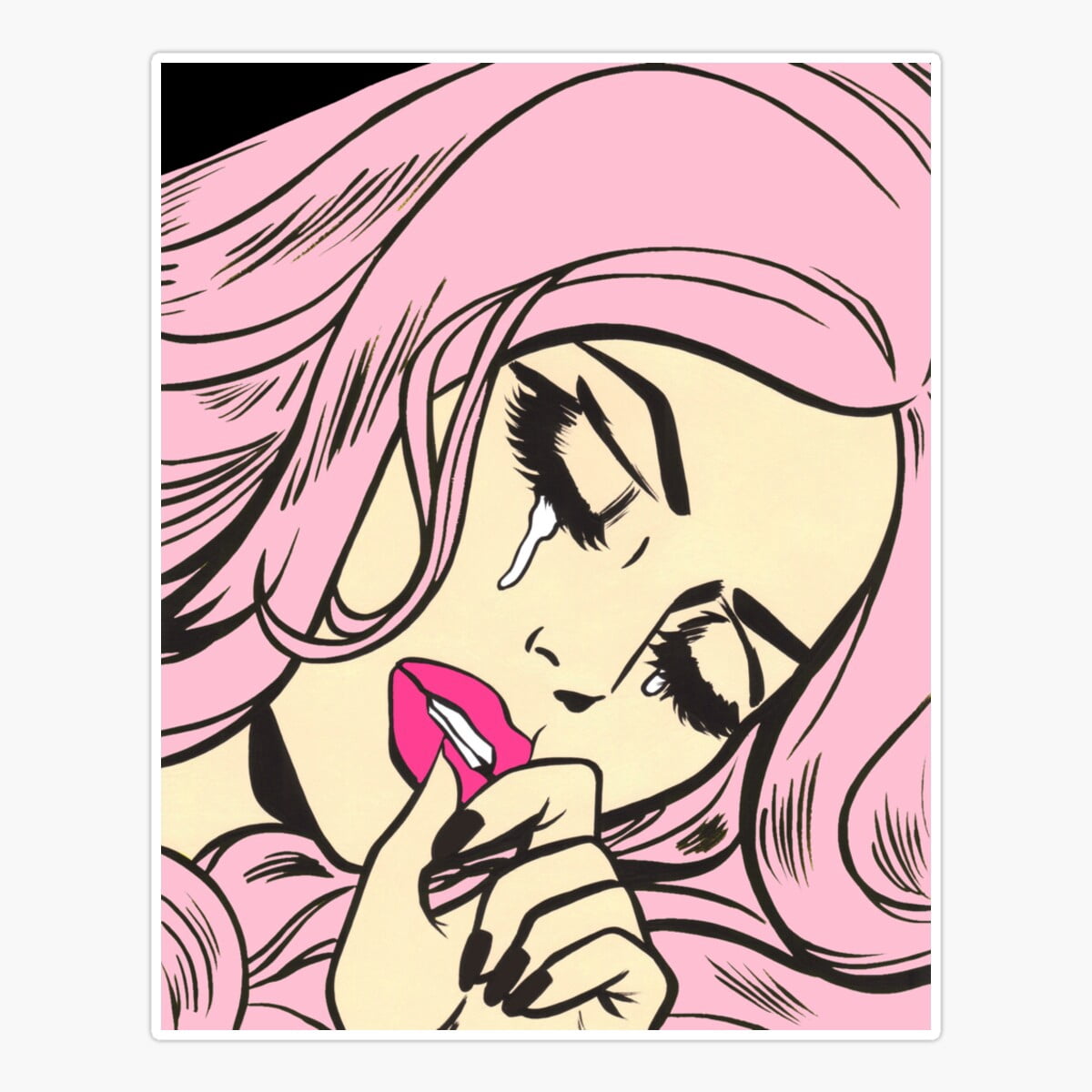 Onim Pastel Pink Sad Girl Sticker, Phone Decal Water Bottle Stickers ...