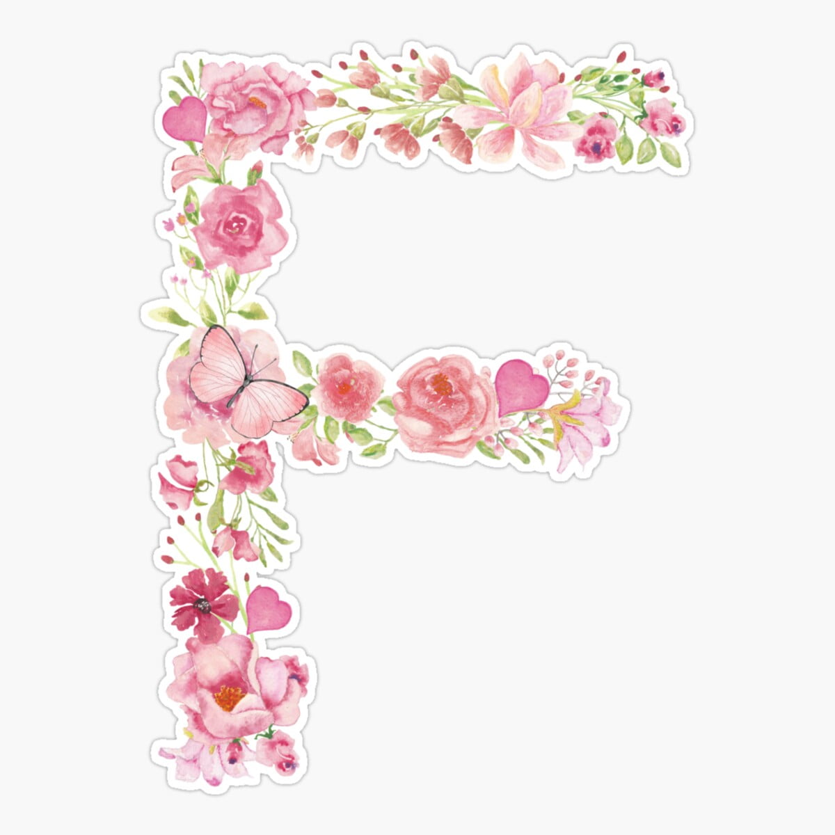 Onim Pastel Pink Watercolor Flower Monogram Letter F Sticker, Phone ...