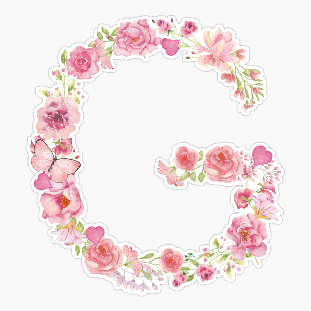 Onim Pastel Pink Watercolor Flower Monogram Letter G Sticker, Phone ...