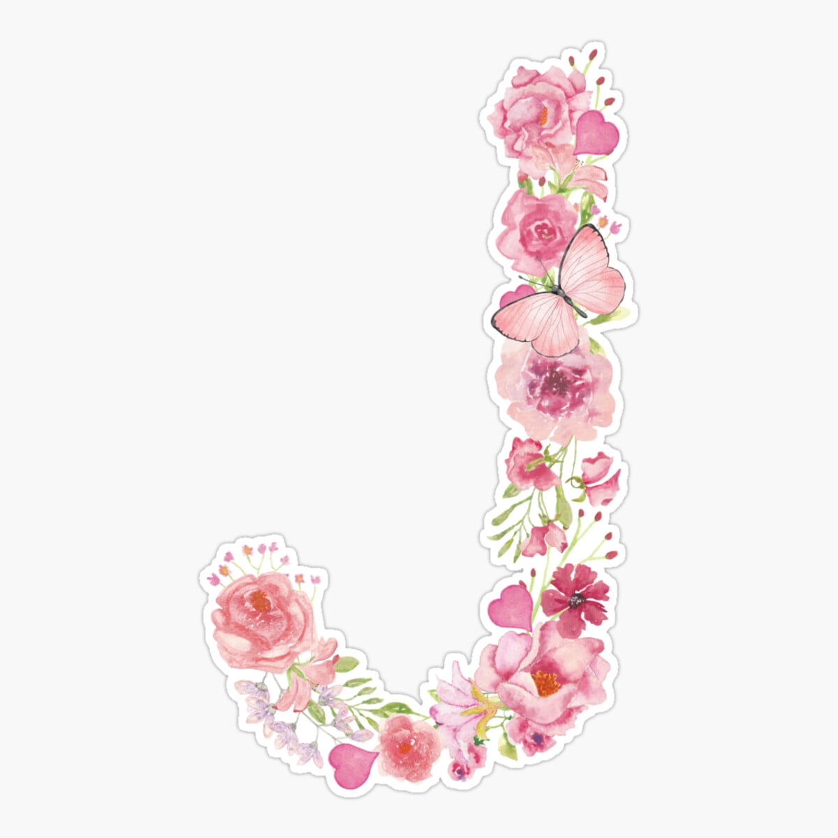 Onim Pastel Pink Watercolor Flower Monogram Letter J Sticker, Phone ...