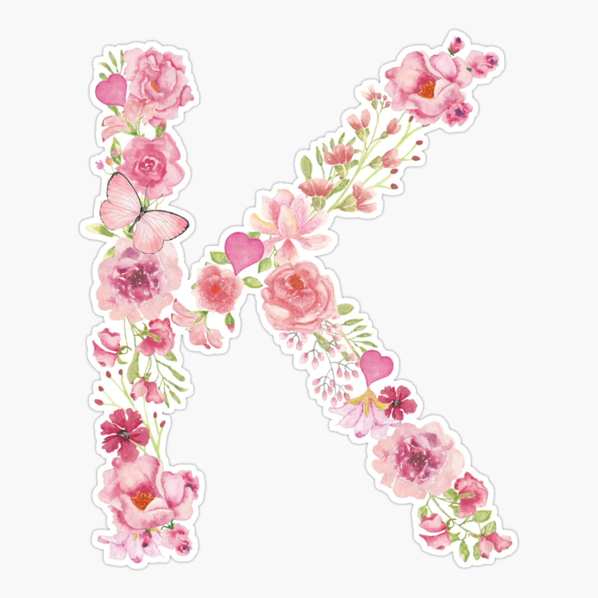 Onim Pastel Pink Watercolor Flower Monogram Letter K Sticker, Phone ...