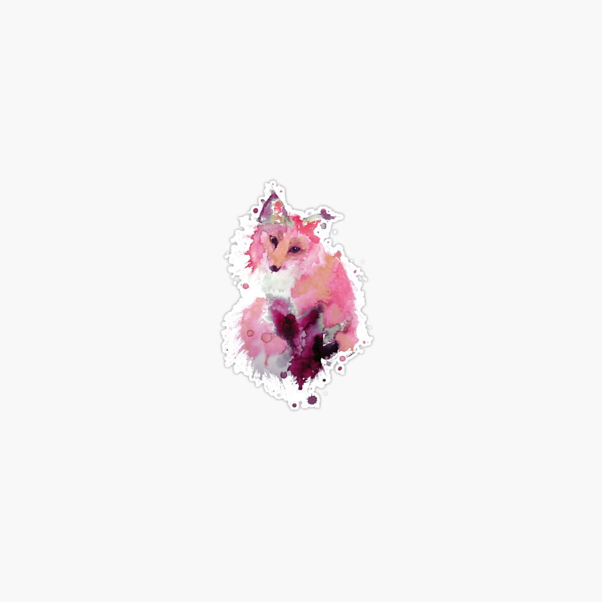 Onim Pastel Pink Watercolor Fox Sticker, Phone Decal Water Bottle ...