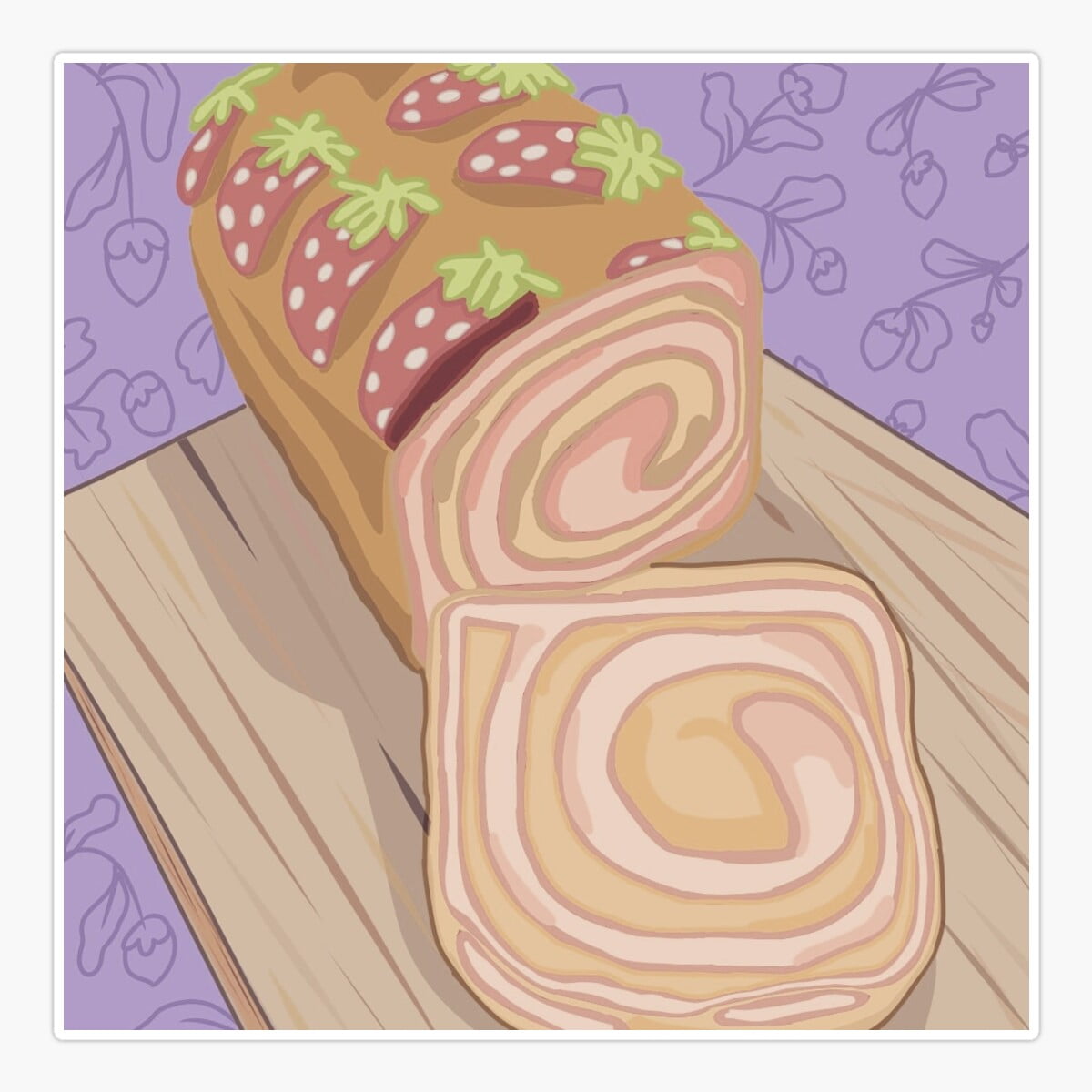 Onim Pastel Strawberry Themed Bread Sticker, Phone Decal Water Bottle ...