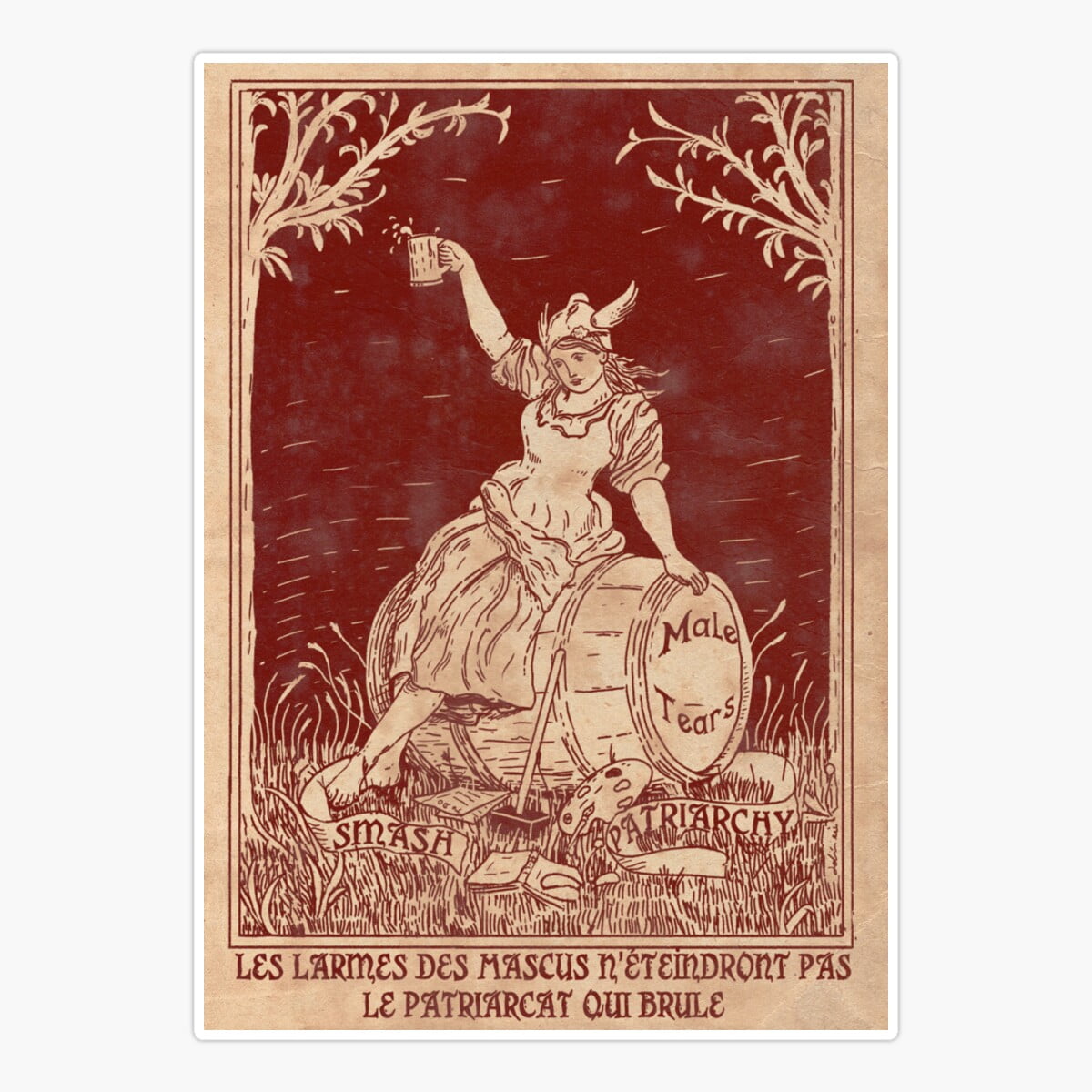 Onim Patriarchy & Male Tears - Feminist Poster - Red Sticker, Phone Decal Water Bottle Stickers ...