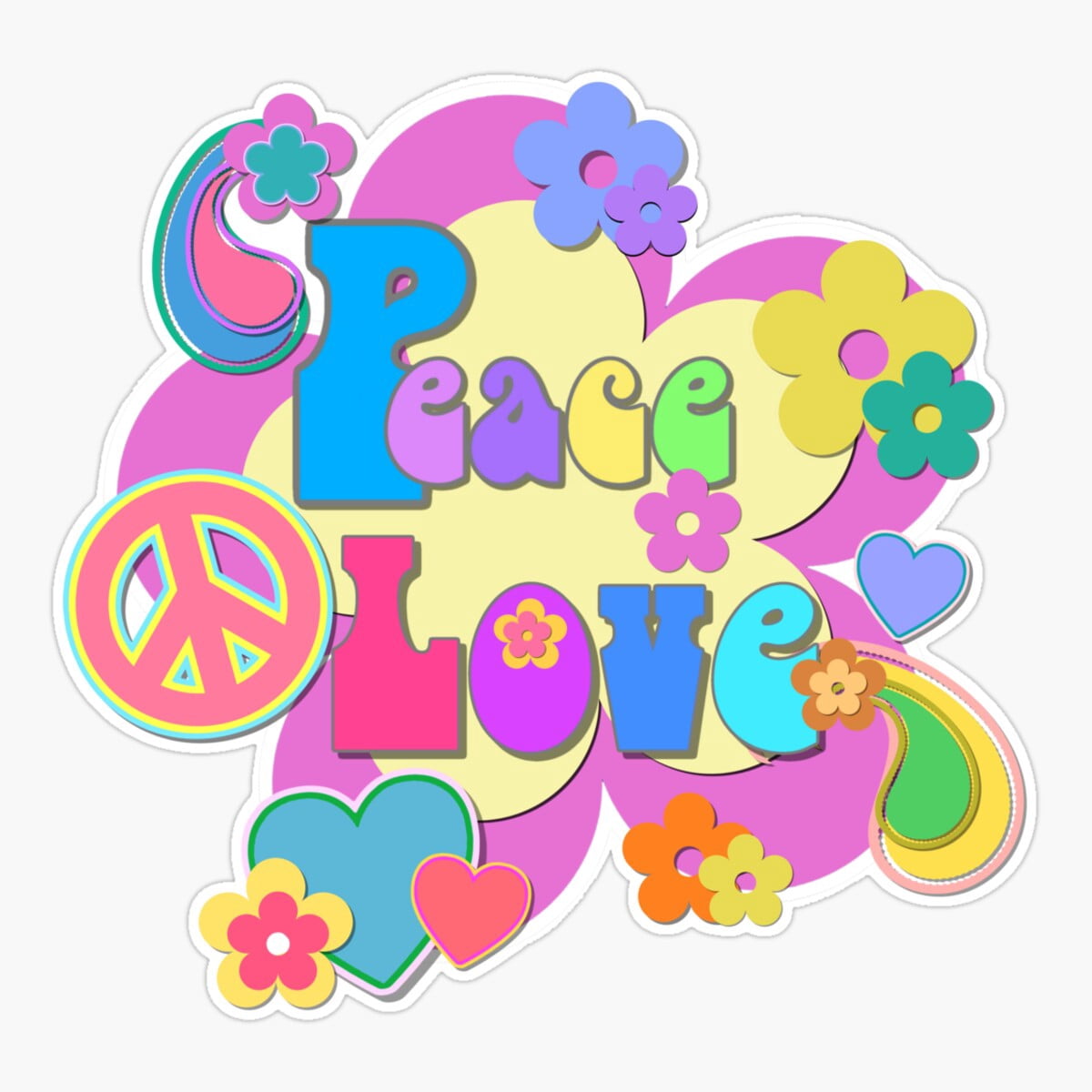 Onim Peace And Love Flowers And Hearts Sticker, Phone Decal Water ...