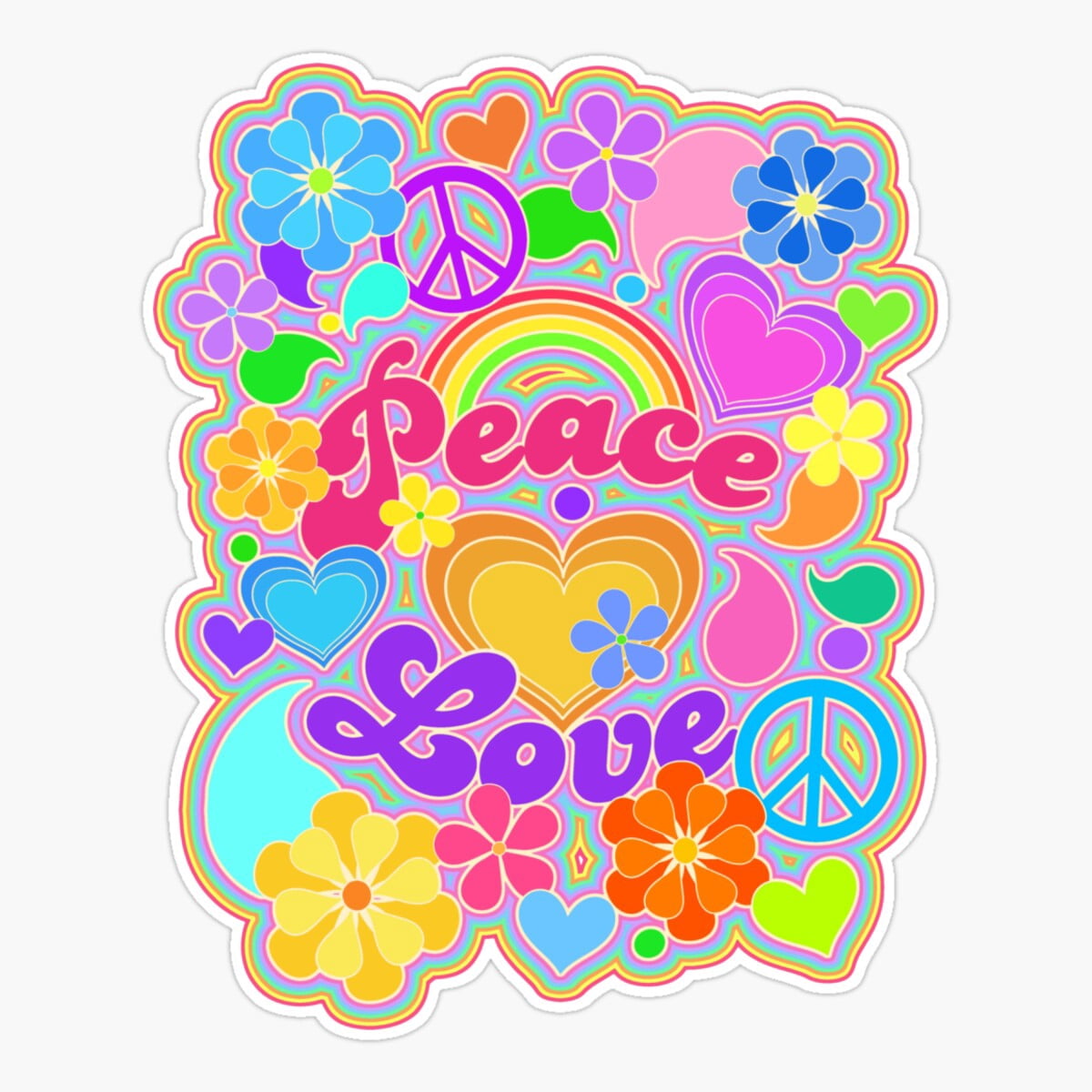 Onim Peace And Love Hippie Art Sticker, Phone Decal Water Bottle ...