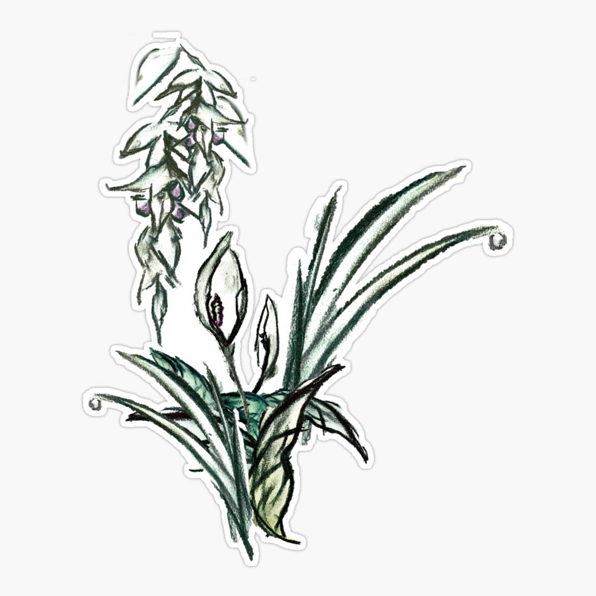 Onim Peace Lily And Flowers, Forestcore Charcoal Drawing Pattern ...