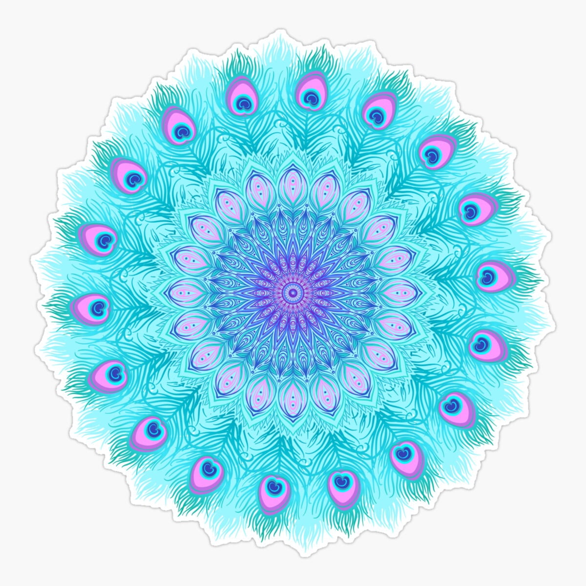 Onim Peacock Feathers Mandala Sticker, Phone Decal Water Bottle ...