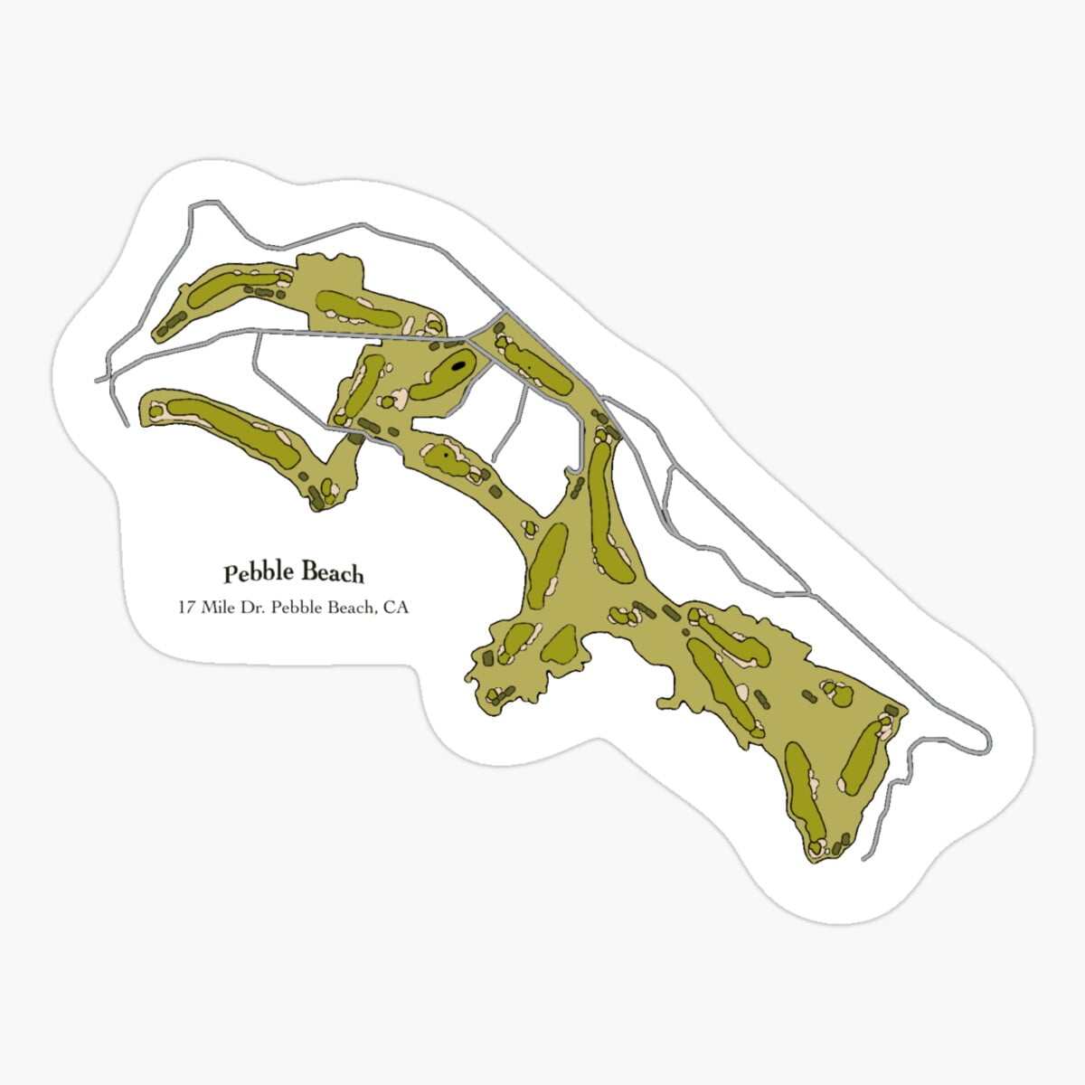Onim Pebble Beach Golf Course Layout Sticker - V1 Sticker, Phone Decal ...