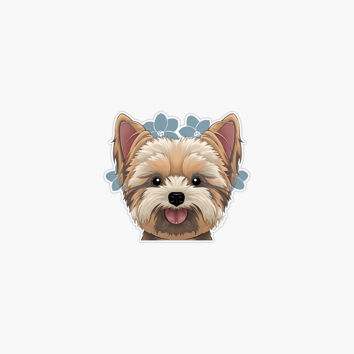 Onim Peeking Yorkie (Flower Version) Sticker, Phone Decal Water Bottle ...