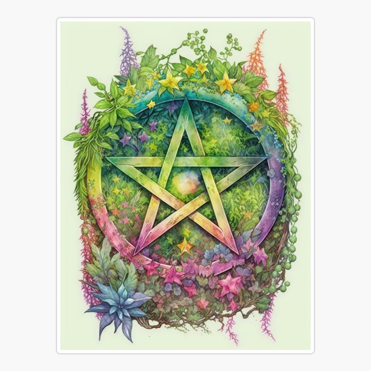 Onim Pentacle - Botanical Flower Garden Wiccan Pagan Pentagram Sticker ...