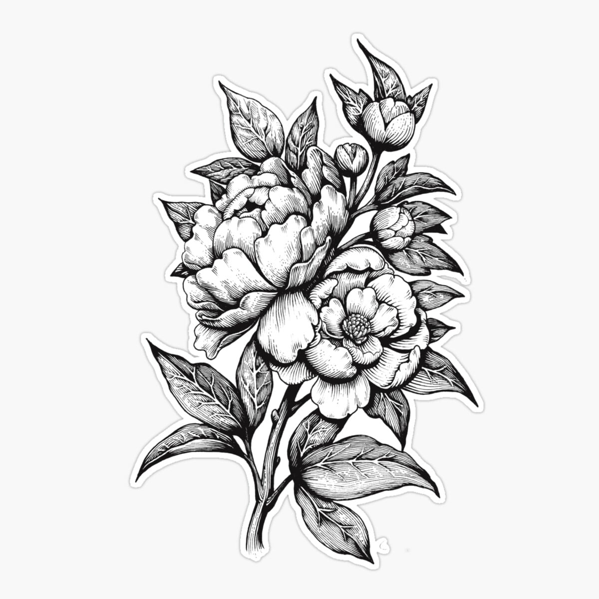 Onim Peonies - Lineart Sticker, Phone Decal Water Bottle Stickers Car ...