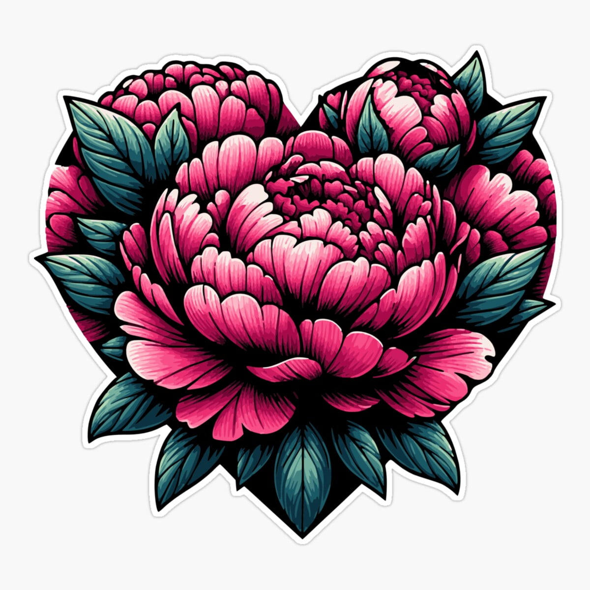 Onim Peony Flowers Peonies Heart Sticker, Phone Decal Water Bottle ...