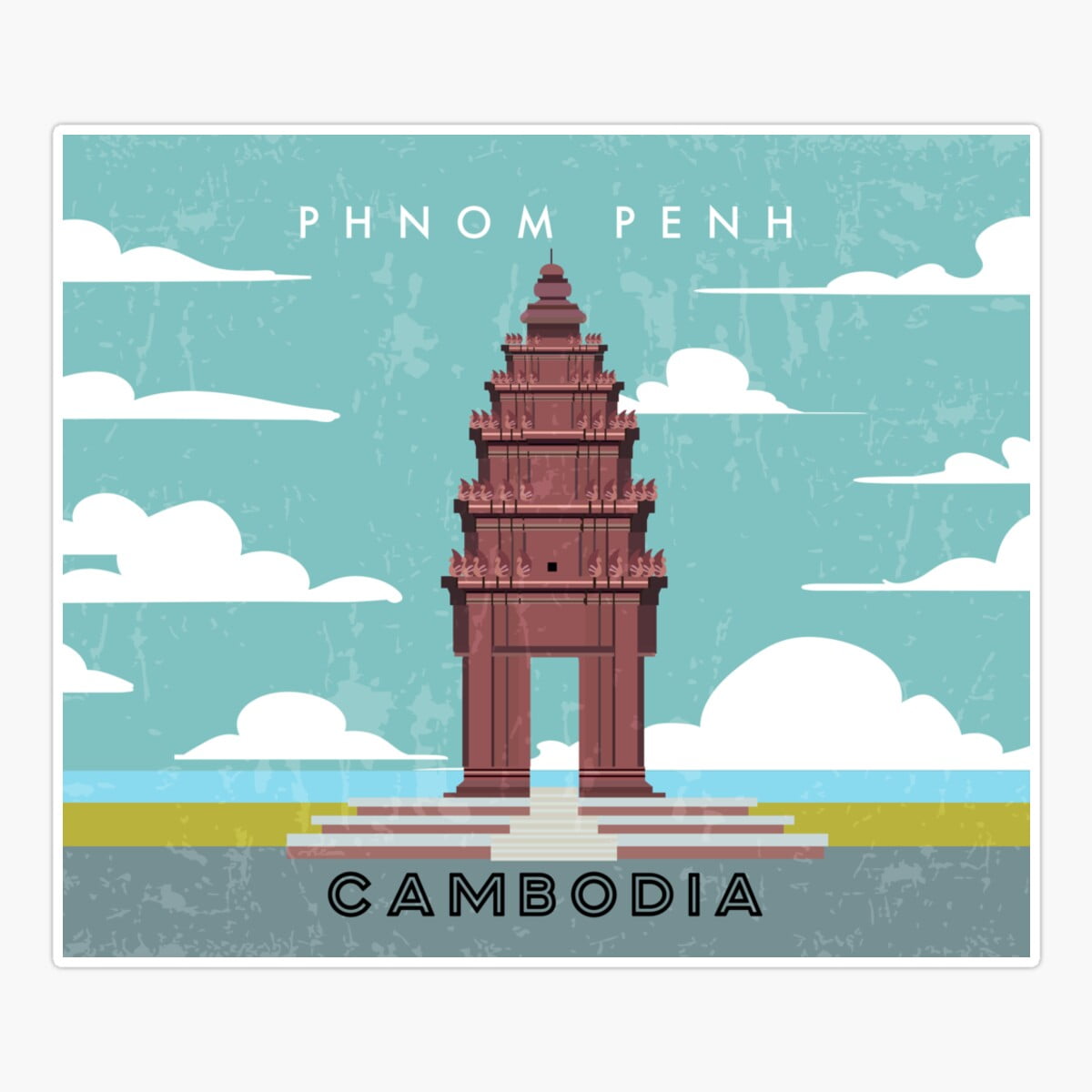 Onim Phnom Penh, Cambodia - Retro Travel Minimalistic Poster Sticker ...