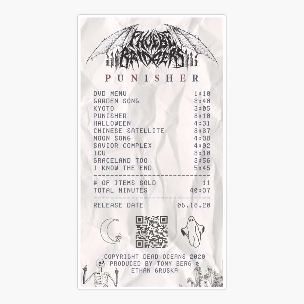 Onim Phoebe Bridgers - Punisher Album Receipt Sticker, Phone Decal Water Bottle Stickers Car ...