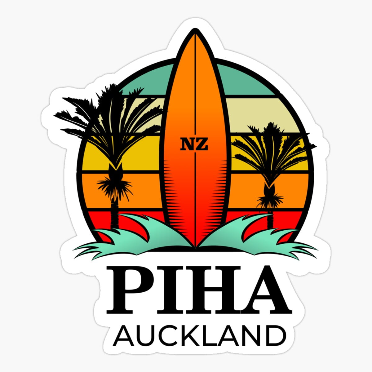 Onim Piha Beach, Surf Design, New Zealand Sticker, Phone Decal Water ...