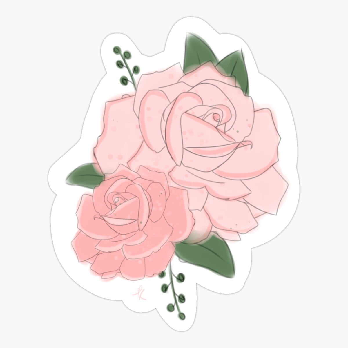 Onim Pink Botanical Rose Illustration Sticker, Phone Decal Water Bottle ...