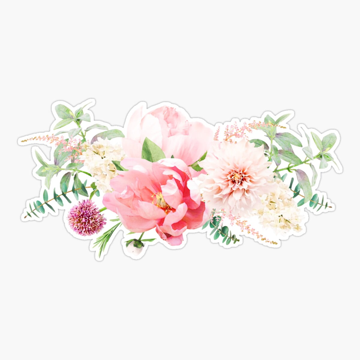 Onim Pink Coral Watercolor Flowers Sticker, Phone Decal Water Bottle ...