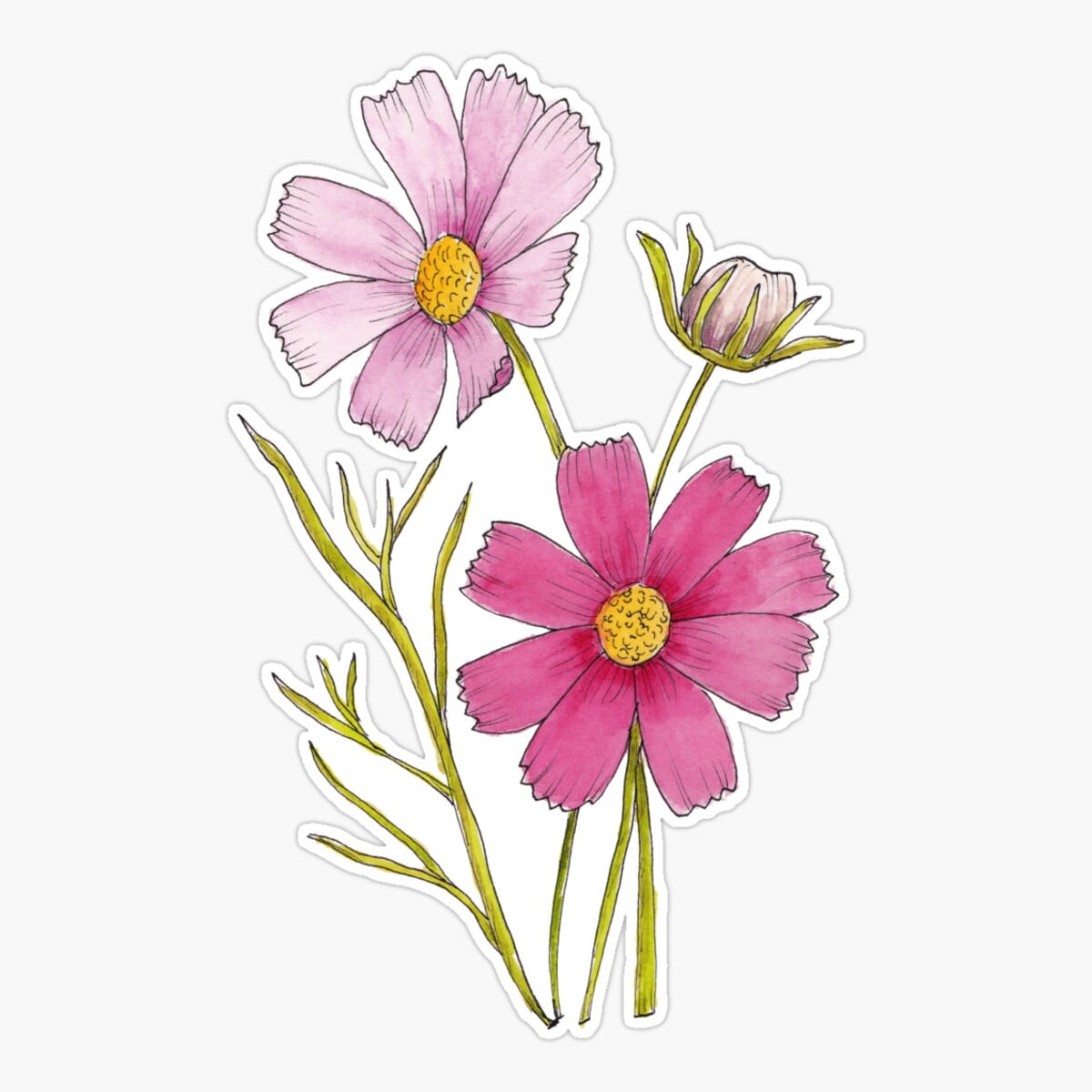Onim Pink Cosmos Flowers Sticker, Phone Decal Water Bottle Stickers Car ...