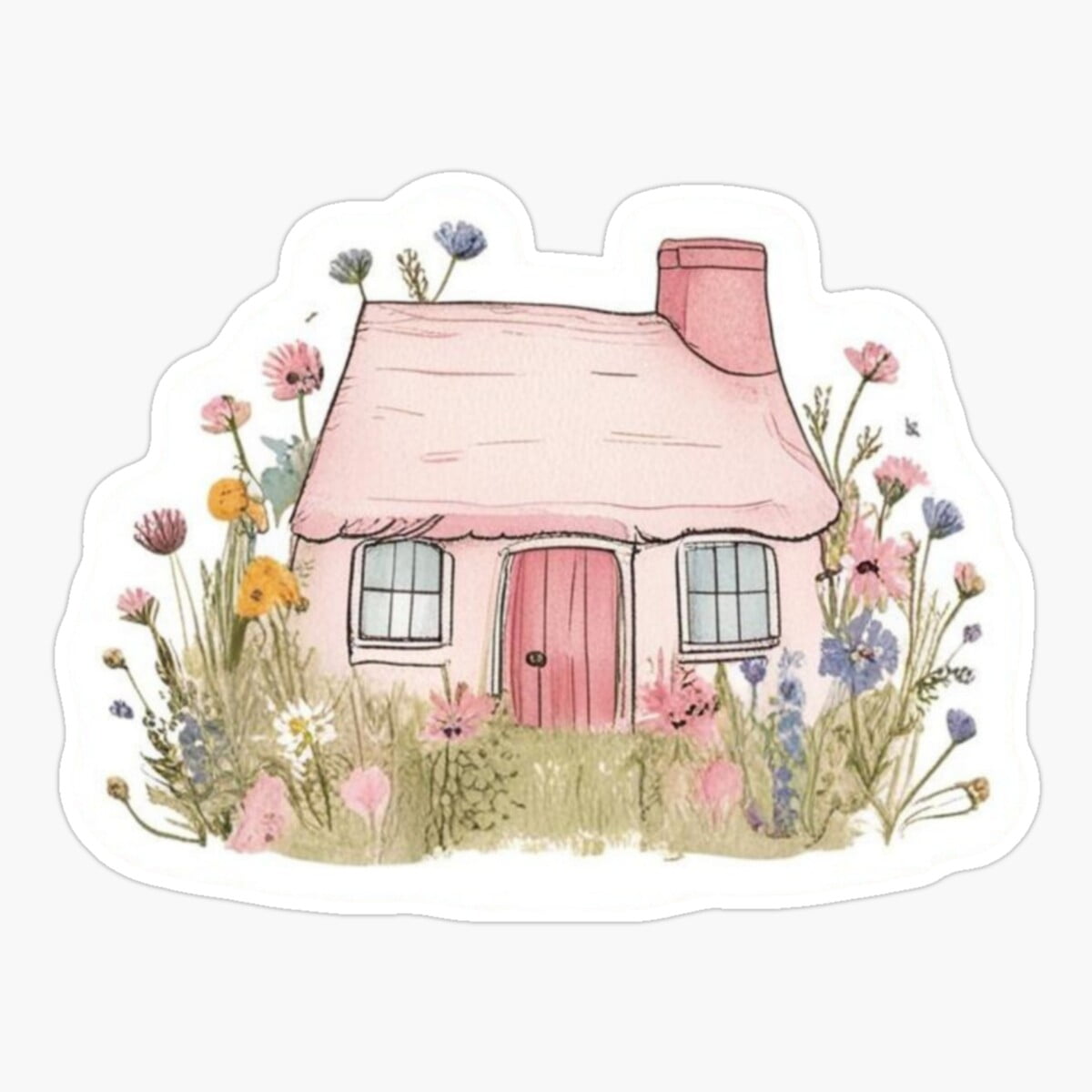 Onim Pink Cottagecore House Sticker, Phone Decal Water Bottle Stickers ...