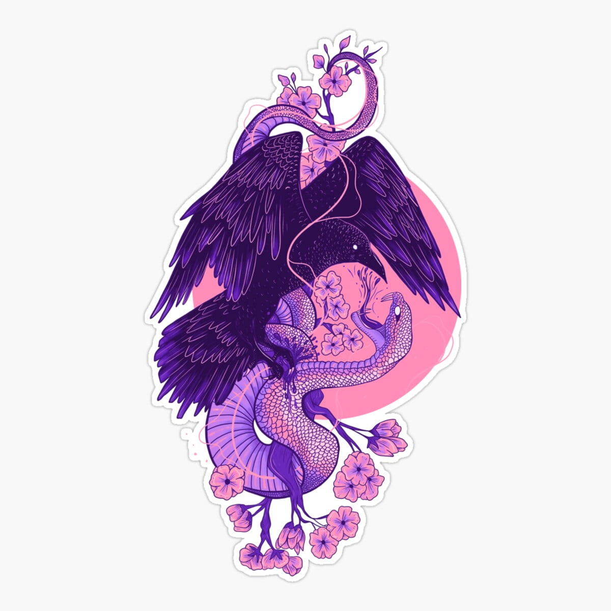 Onim Pink Crow And Snake Sticker, Phone Decal Water Bottle Stickers Car Decals, Funny Birthday ...