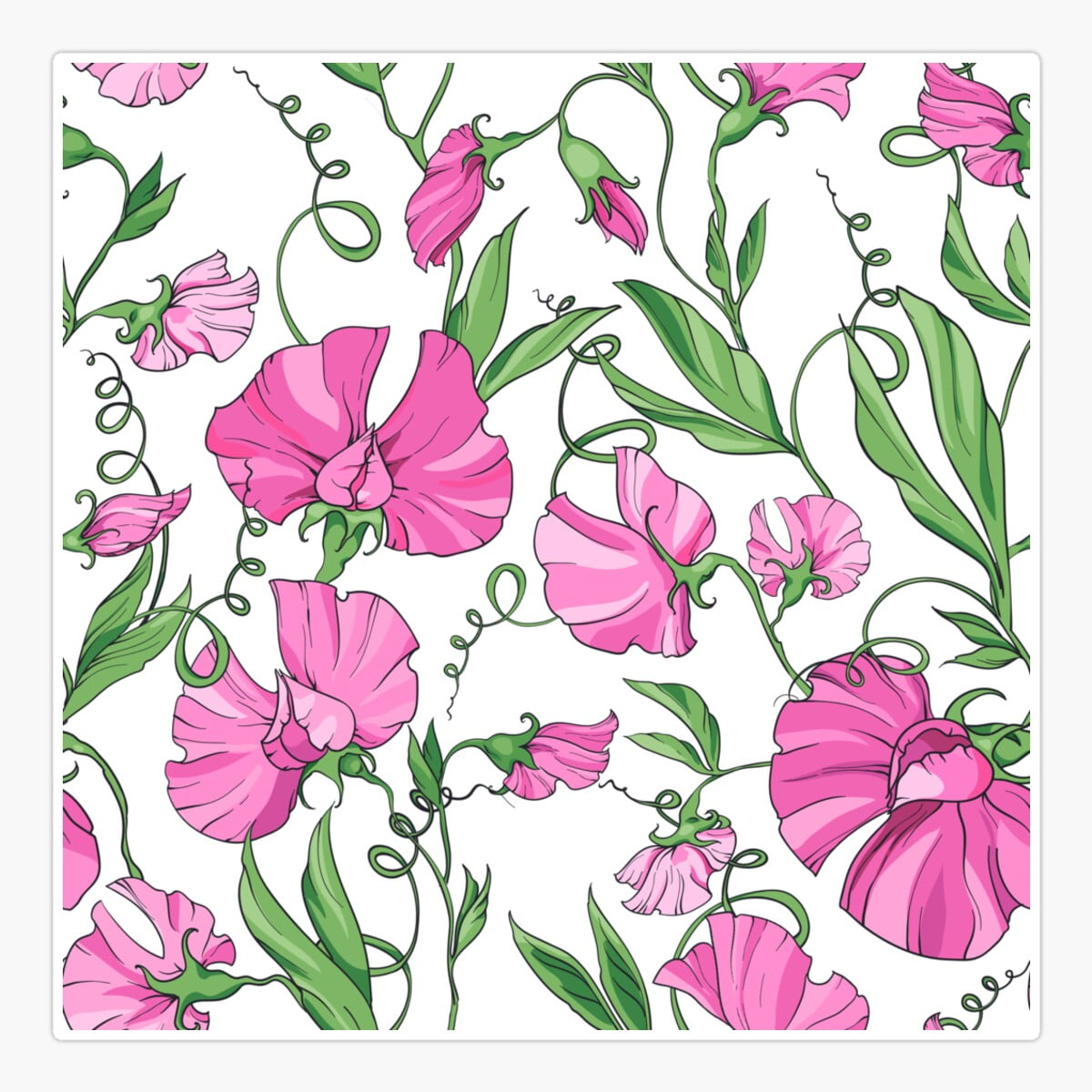 Onim Pink Flowers Sweet Pea Sticker, Phone Decal Water Bottle Stickers ...