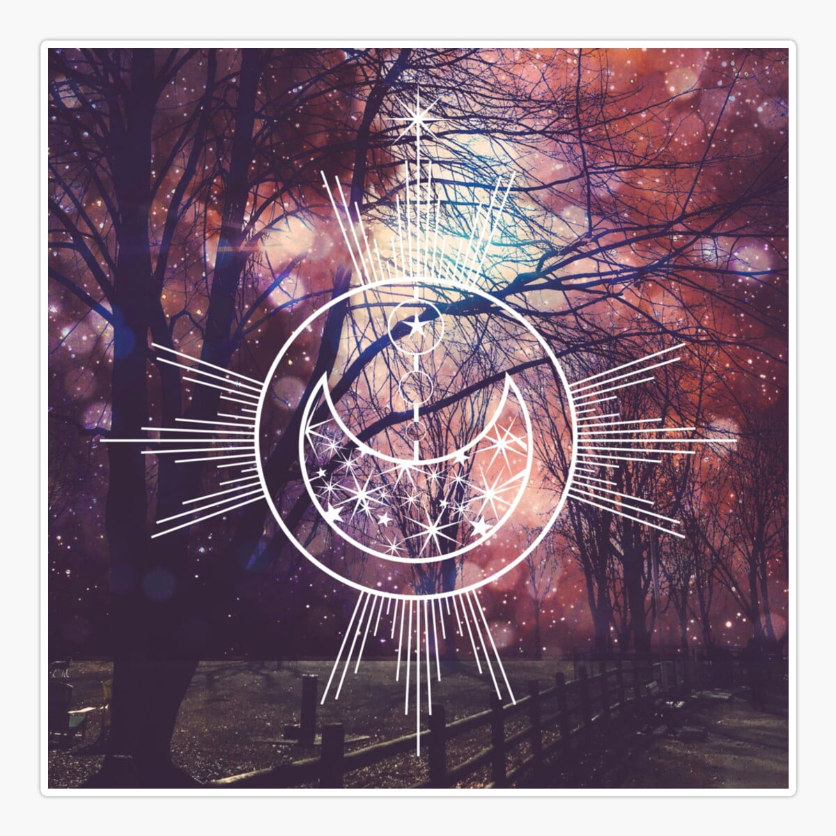 Onim Pink Forest With Orbs And Moon Phase Sticker, Phone Decal Water ...