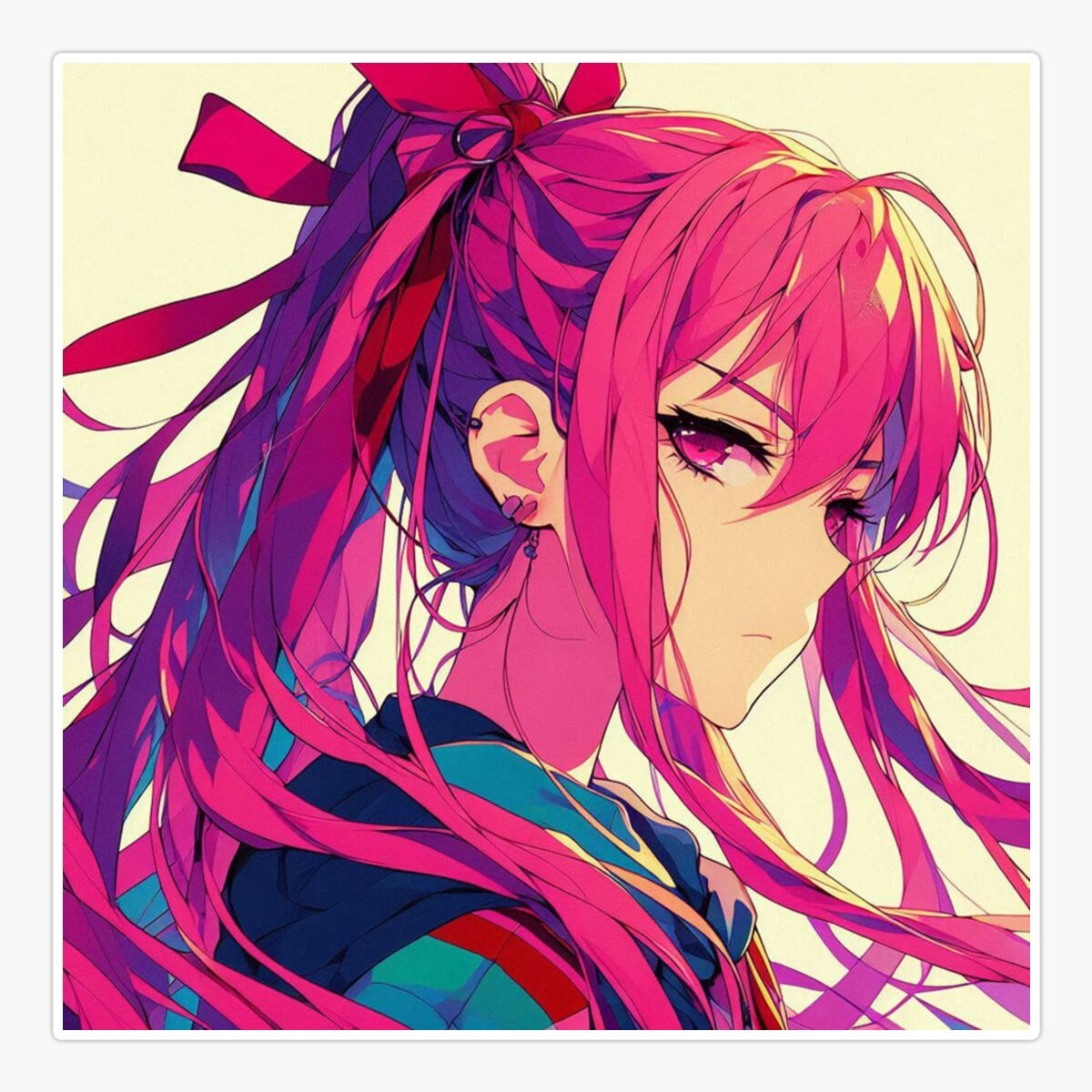 Onim Pink Hair Anime Girl Sticker, Phone Decal Water Bottle Stickers ...
