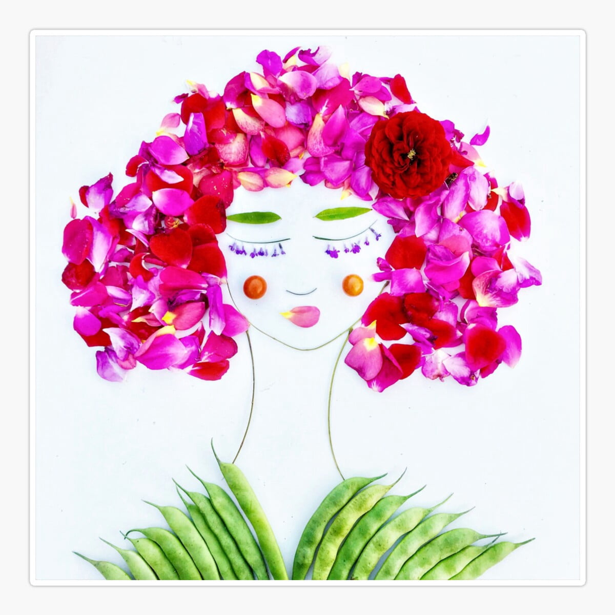 Onim Pink Hair Lady Art Botanical Portrait Sticker, Phone Decal Water ...