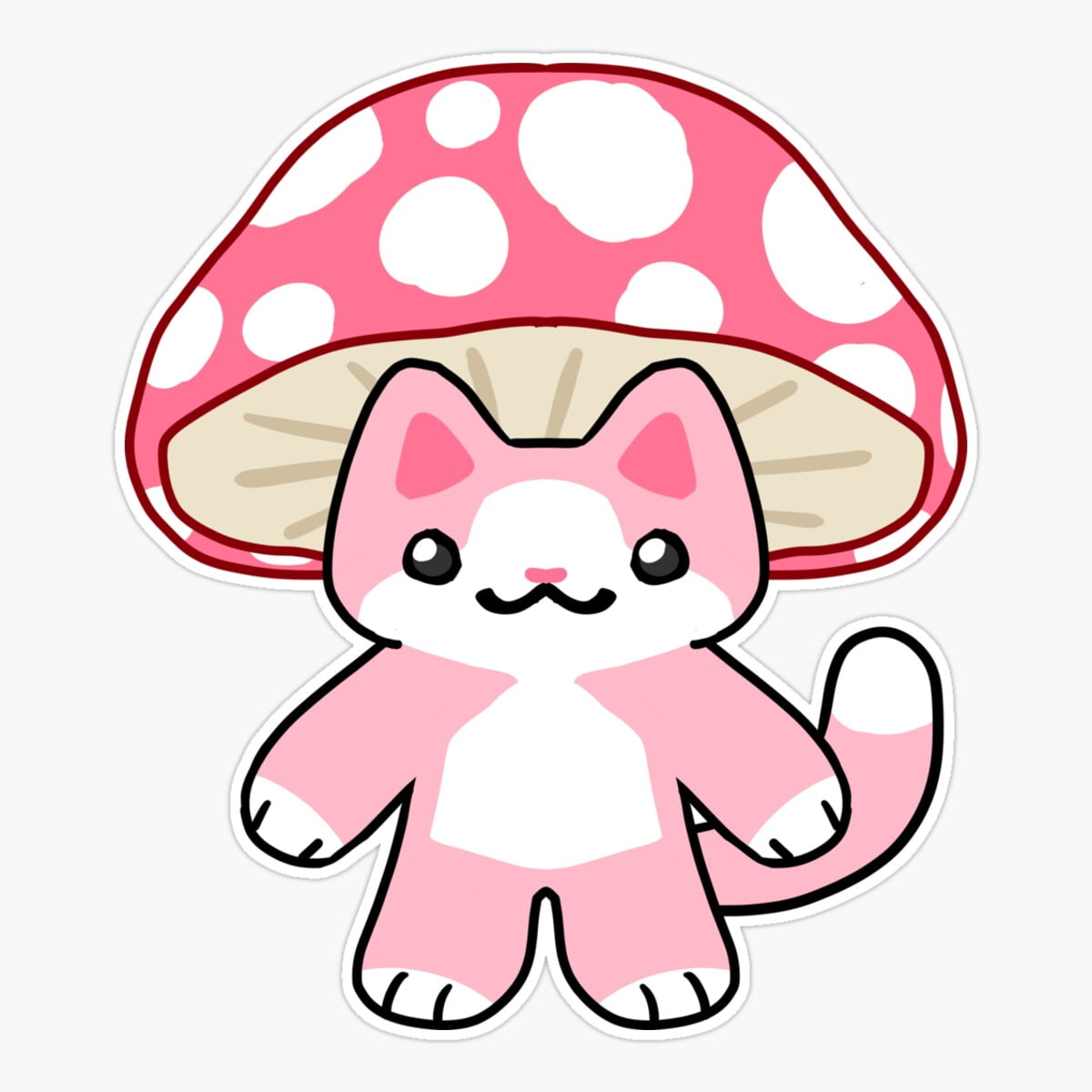 Onim Pink Mushroom Cat Sticker, Phone Decal Water Bottle Stickers Car ...